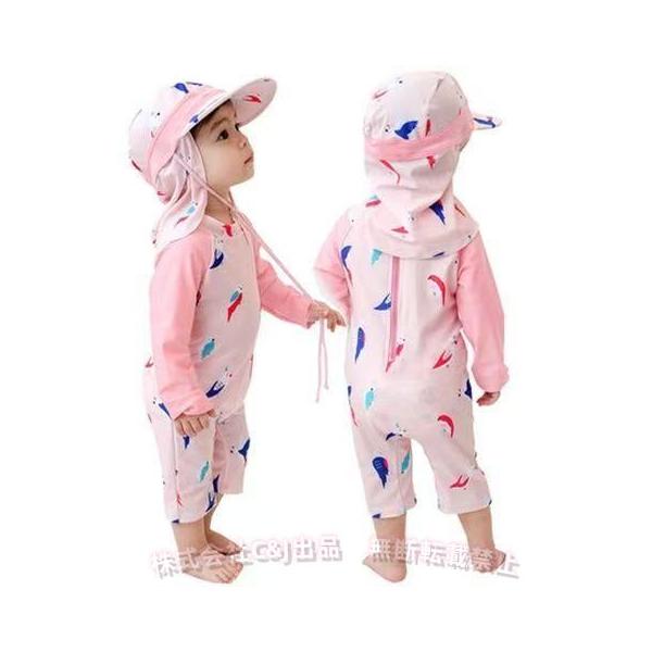 キーワード： 水着 女の子 ベビー水着 キッズ 子供服 ラッシュガード 長袖 ロンパース 帽子付き オールインワン 水着2点セット ビーチ 夏 海水浴 練習用 ベビー 子供 みずぎ スイムウェア 可愛い 1歳 4歳 7歳 女児 80 90 ...
