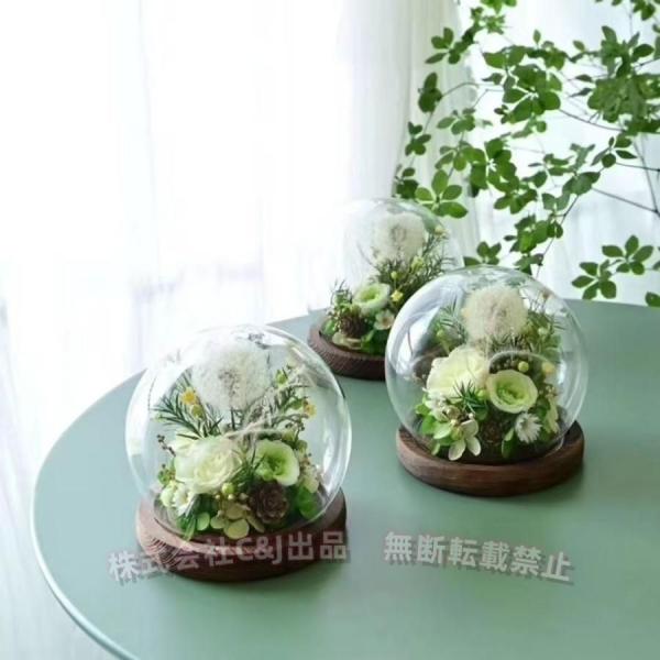 ??【サイズ】：直径12cmX高さ12cm　　??【花材】：最高級のプリザーブドフラワー（タンポポ）を使用しています（品質保証）　ポット：ガラス　 台座：天然木??【付属品】：(1)安心してご注文して頂きたいから、ラッピング?手提げ袋?メッ...