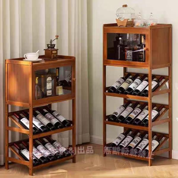 竹製酒 棚 収納コンパートメント付き お酒 棚 ボトルラック ワインラックワイン収納ラック ウイスキー 棚 お酒収納ラック 酒類貯蔵ロッカー 大容量 多く瓶サイズ