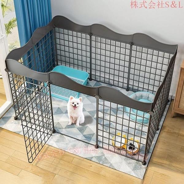 犬用ベビーサークルDIYペットベビーサークル、ドア付き小動物ケージ、屋内/屋外メタルペットフェンス折りたたみ式ペット犬猫子犬ベビーサークル、黒 (Color : 11*165*75*57CM