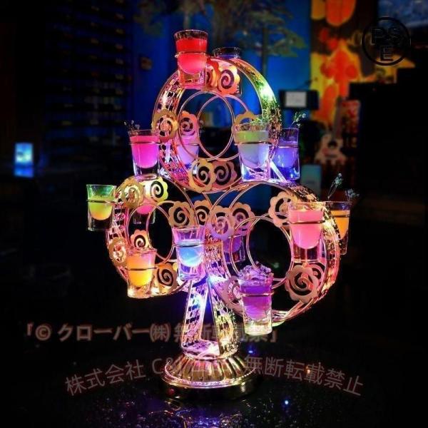 コカボムタワー テキーラ観覧車 ワイングラスホルダー（カップは付属しません）LED酒ボトルの表示棚 トランプ柄の形状デザイン充電式カクテルグラスホルダカラフルな