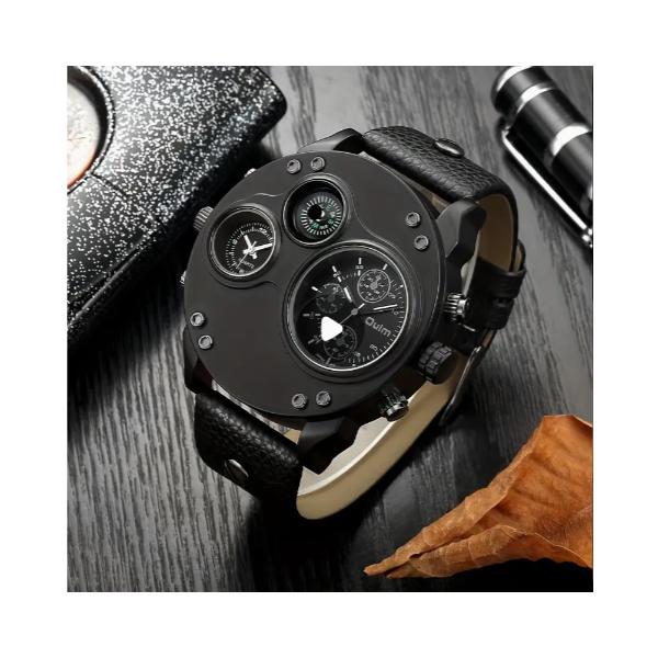 ラージダイヤルデュアルタイムゾーンクォーツ時計、ベルトパーソナリティファッション腕時計！カラー： ブラック/ブラック、 ブラック/ホワイトストラップの素材: PUレザー時計のケース素材: ステンレス鋼文字盤の形状: ラウンド防水レベル: 耐...