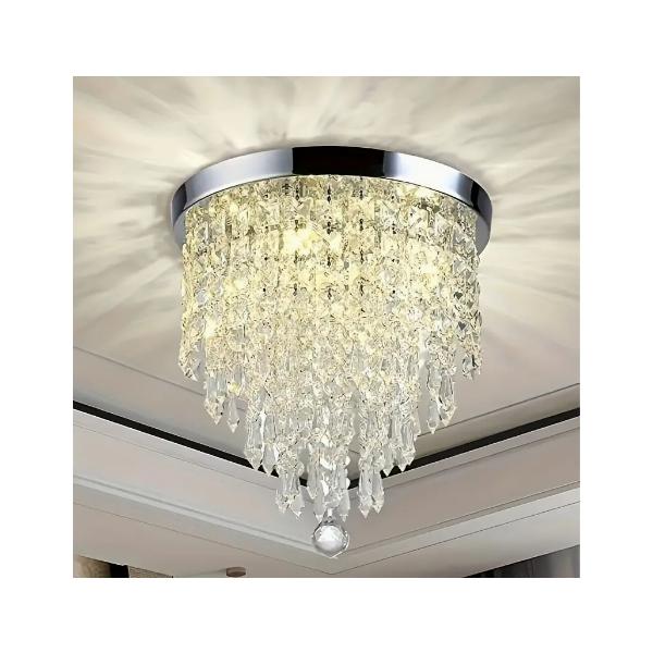 リビング、ベッドルーム、廊下、バー、キッチン、バスルーム用！クリスタルシェード付きのハードワイヤード、セミ埋め込み天井取り付け、取り付けハードウェア付きの1セットのモダンな高級ミニシャンデリア！本体サイズ：約Φ25x H21 cm電源モード...