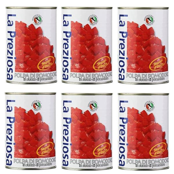 「商品情報」説明ラ・プレッツィオーザ　ダイストマト缶　400g×6缶セット ダイスカットのトマト缶です。トマトの名産地として知られるカンパーニャ地方産のトマトから、さらに選りすぐった高品質のトマトのみを使用しています。「主な仕様」ラ・プレッ...