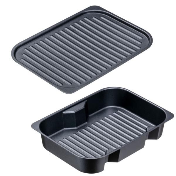 【商品名】　イシガキ産業 グリルパン ブラック 約幅18×奥行24.5 グリル名人 深型プレート 波型プレート セット レシピ付き オーブントースター  【商品説明】　・スタッキングプレート・深型・商品重量(約):350g・本体サイズ:約幅...