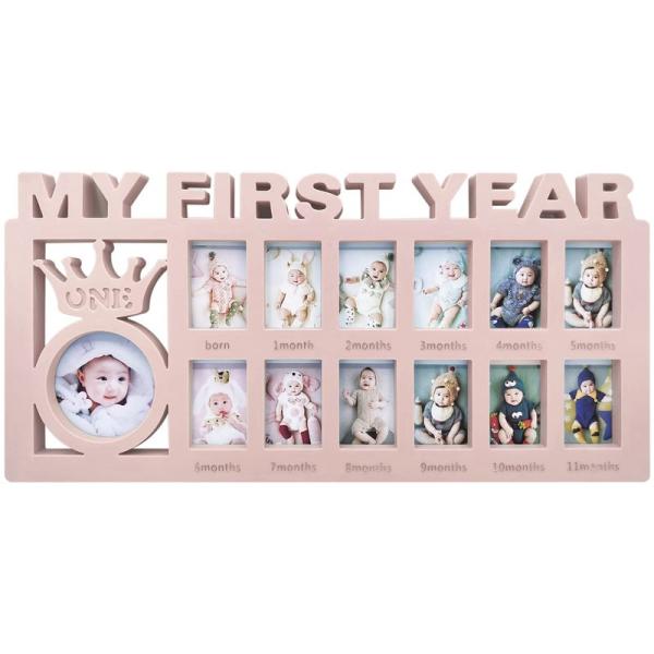 【商品名】　RIMINA ベビーフォトフレーム フォトフレーム 写真立て 赤ちゃん 12ヶ月 複数枚 おしゃれ かわいい 壁掛け (パステルピンク) 【商品説明】　・【13枚フレームで思い出を全て収納】 RIMINAベビーフォトフレームは1...