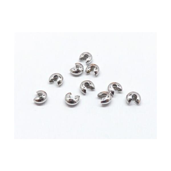 つぶし玉カバー（クリンプカバー）　10個入り　p-0357〜商品詳細〜サイズ・・・閉じた状態：約3mm玉カラー・・・シルバーつぶし玉（カシメ玉）にかぶせると丸玉ビーズのようになるつぶし玉カバーです。