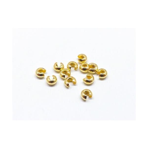 つぶし玉カバー（クリンプカバー）ゴールド　10個入り　pg-0358〜商品詳細〜サイズ・・・閉じた状態：約3mm玉カラー・・・ゴールドつぶし玉（カシメ玉）にかぶせると丸玉ビーズのようになるつぶし玉カバーです。
