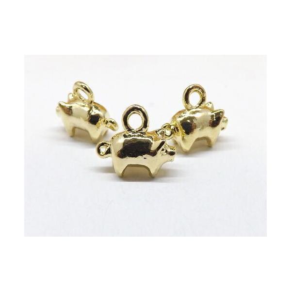 立体　豚　ブタ　チャーム　ゴールド　3個入り　cha-0339〜商品詳細〜サイズ・・・約9.5×10.5ｍｍ　カラー・・・ゴールド