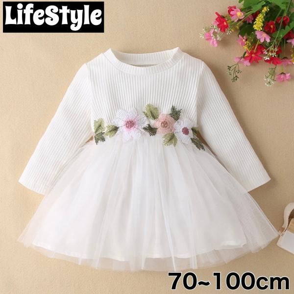 ■材質：ポリエステル製■カラー：白色■商品内容：ワンピースのみ (コーディネート品は含みません)■サイズ：(cm)70  ：胸囲57、肩幅21、スカート丈43、表記6-9M80  ：胸囲59、肩幅22、スカート丈46、表記9-12M90  ...