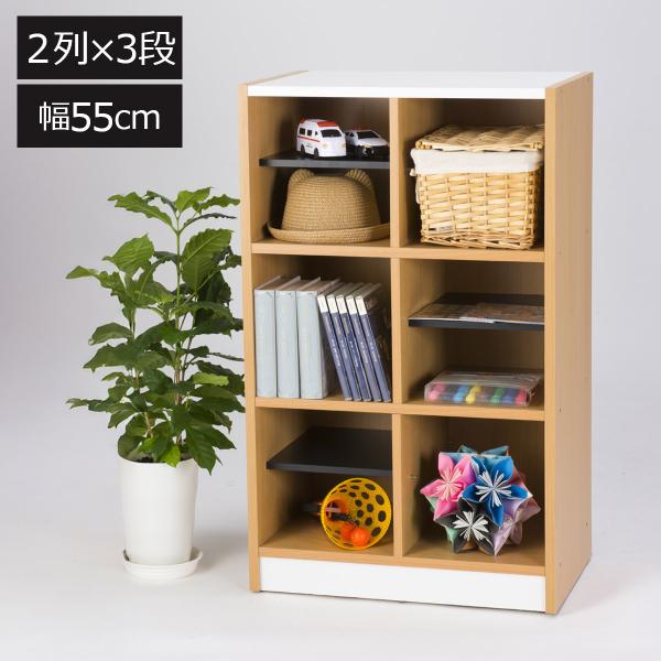 リビング収納や子供部屋の収納、本棚、下駄箱などいろいろな使い方ができる木製ラック。ナチュラルな雰囲気の木目にアクセントとしてホワイトをあわせたデザインがオシャレです。2列×3段タイプで中棚も付属。中棚は3段階で位置を調整可能、もちろん取り外...