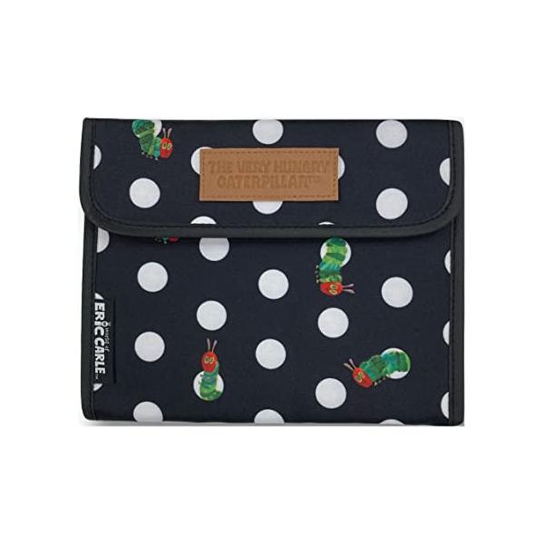 ファスナー式黒/-/Y-13057・ベーシックな黒ベースのドット柄 ドットから顔をだしてるあおむしが可愛い・保険証や診察券、母子手帳などをまとめるのに便利なマルチケース・お出かけ時にサッと持ち出せて便利・ジャバラ式なので何が入っているか見え...