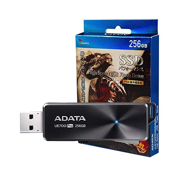 ブラック/-/AUE700PRO256GSSDP・パッケージ個数:1・PS4動作確認済み・容量：256GB・パフォーマンス:最大:Read360MB/s・Write180MB/s・インターフェイス:USB 3.2 Gen1(USB3.1/3...
