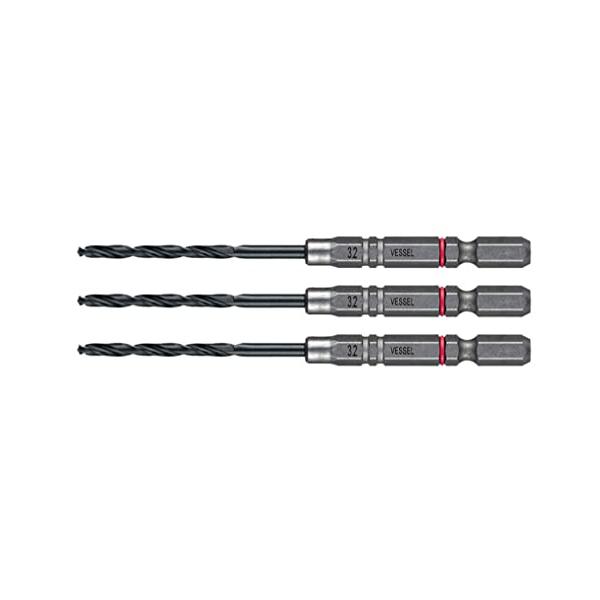 -/3.2 mm 3本組/AMD3S-3.2・Size:3.2 mm 3本組・パッケージ個数:1・セット内容:φ3.2×98mm…3本 刃先部:高硬度HSS(ハイス鋼)、クロスシンニングで高速穴あけ 本体:特殊鋼 クッションリング:赤 日本...