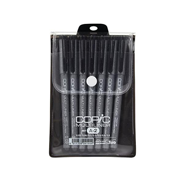 ペンタイプ・A-2セットブラック/-/11787007-00001・パッケージ個数:1・【線の美しさを追求したミリペン】コピック マルチライナーは、アルコールマーカーとの重ね塗りでもにじまない、水性顔料インクを採用した線画ペンです。豊富な太...