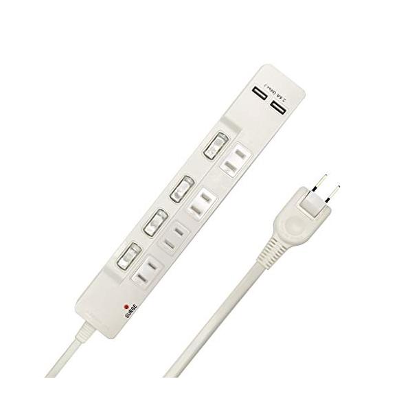 2ｍ 4個口+USB Type-A 2個白い/-/JT-TR2M4U2-WH・パッケージ個数:1・USB Type-A 2個口があるため、直接コンセントにUSB機器の接続が可能です。・雷ガード付き 雷が発生した時電線などを通って家に侵入する...