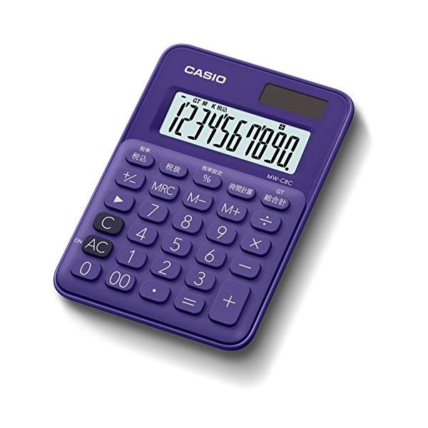 電卓パープル/120×85.5×19.4(mm)/MW-C8C-PL-N・Color:パープル・パッケージ個数:1・毎日がもっとワクワクする、ポップでキュートな電卓・ラウンドフォルムで使いやすいミニミニジャストタイプ・桁数10大きさ(奥行×...