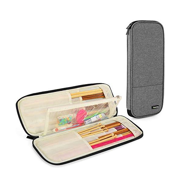 大容量：最大35.5cm/14インチの編み棒・アフガン針と編み物用品を整理しながら一か所にまとめて収納できるケースです。(ケースのみの販売） 保護：丈夫なナイロン素材で、中身にクッション材が入ります。上のカバーは編み針の落ちるのを防ぎます。...