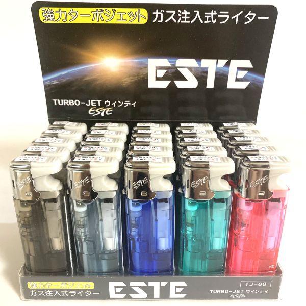 風に強く強力な注入式ターボジェットライターグレー・ブラック・ピンク・グリーン・ブルー各色5個計25個セットガス残量が分かる透明タンクツインライトターボ製品と比較して金属製風防部分が比較的熱くなりにくい！【タイプ/燃料】・ターボライター/ガス...