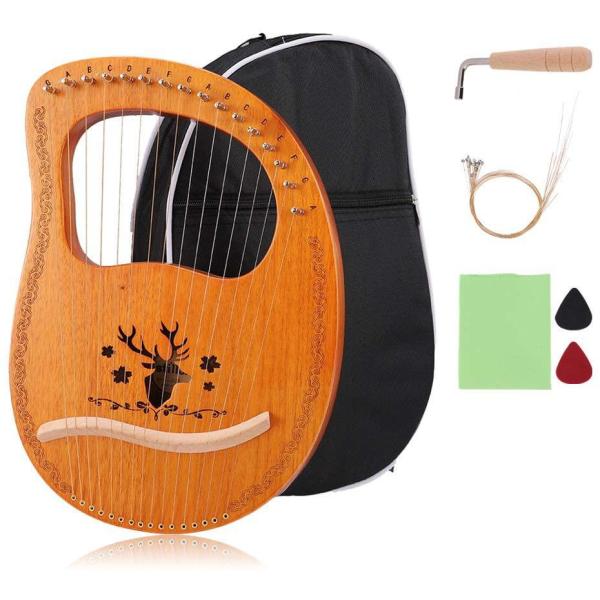 【サイズ】：掲載サイズ表をご参照ください。【高品質素材】楽器素材として人気のソリッド・マホガニー材を共鳴箱に使用しています。密度と硬さに優れているので、安定した音を奏でます。温かく柔らかい音色が特徴です。 【16弦】1(G3),2(A3),...