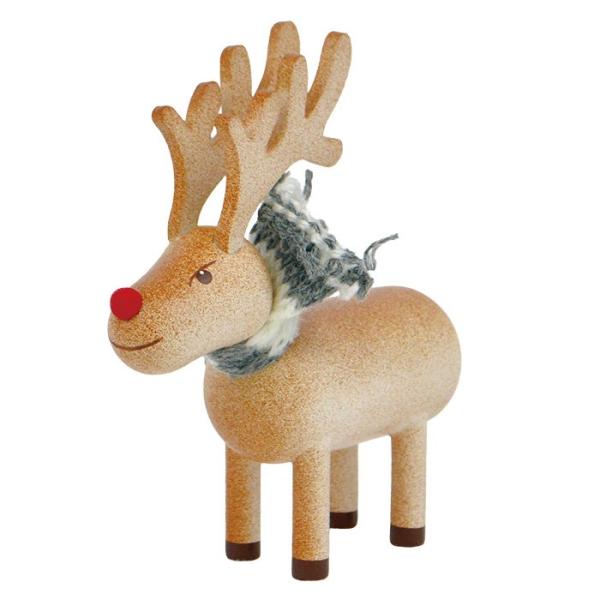 ノルディカニッセと並べてかわいい赤鼻のトナカイ。おしゃれなマフラーを巻いてやってきました。クリスマスの気分をより高めてくれるアイテムです。サイズ：約85mm素材：天然木（バーチ材）、合成素材エストニア製
