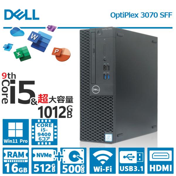 商品名：OptiPlex 3070 SFFCPU：インテル 第9世代 Core i5メモリ：16GBストレージ：M.2 SSD 512GB + HDD 500GBOS：Windows 11 Pro 64Bit端子：USB 3.1、HDMI、...