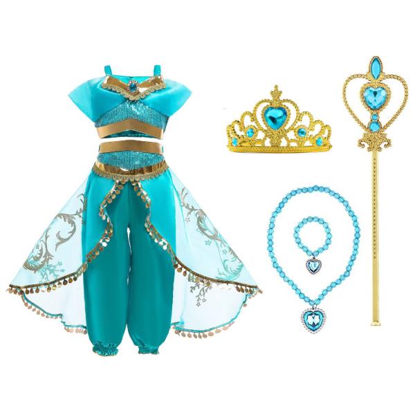 ◆大人気ディズニー映画『アラジン』ジャスミン風のとっても可愛いなりきりコスチューム豪華6点セット・お誕生日やクリスマスのギフト・ハロウィンなどの仮装イベントにもピッタリ是非お子様を誰よりも素敵なプリンセスに変身させてあげてください！◆セット...