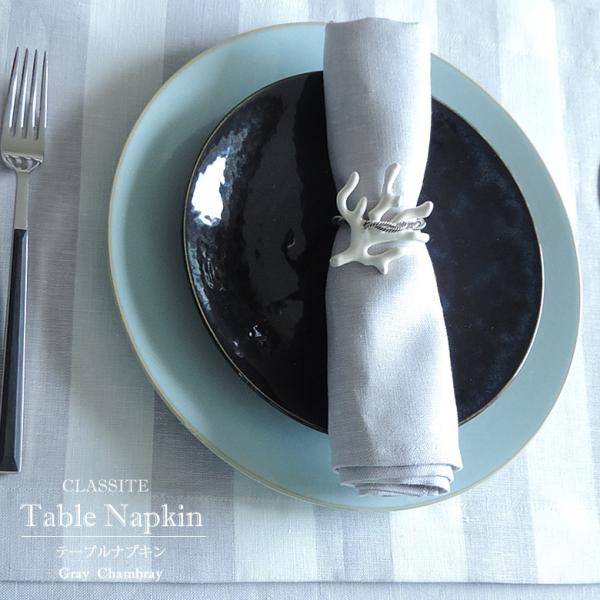 商品名：リネン テーブル ナプキン グレー シャンブレーサイズ：45x45cm仕様　：麻100%（リネン100%）２５番手平織り生地カラー：グレー シャンブレー製造国：日本製　リネンハウス株式会社