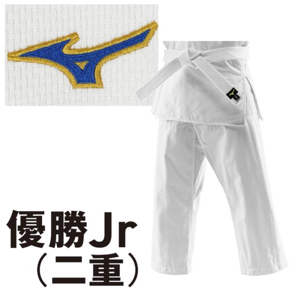 『優勝Ｊｒ(二重)』ズボンのみ子供の体に馴染むように作られた背継二重織のジュニアモデル柔道着。素材：綾織地 ポリエステル65％・綿35％ロゴマーク：青×フチ金インドネシア製『検索ワード』 ズボン パンツ 下衣 judo-gi judogi ...