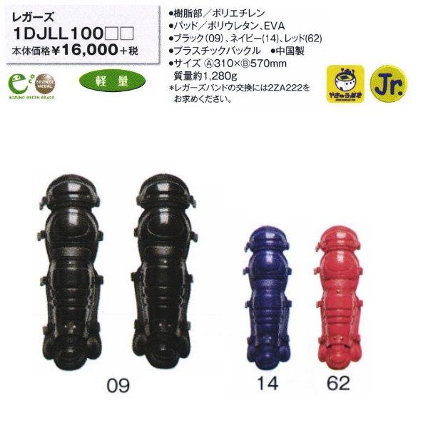 ミズノ 野球 少年硬式キャッチャーレガーズ素材樹脂部：ポリエチレンパッド：ポリウレタン、EVAプラスチックバックル※レガーズバンドの交換には2ZA222をお求めください。軽量カラーブラック(09)ネイビー(14)レッド(62)サイズ/質量A...