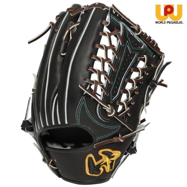 硬式・軟式兼用 グランドペガサス TOP外野手用・小指2本入れ対応可能素材表革：天然皮革（北米ステアハイド/日本鞣し）裏革：天然皮革（北米ステアハイド/日本鞣し）サイズGLOVE SIZE 13カラー9029(ブラック/ブラウン)タイプ右投...