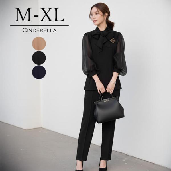 【発売日：2026年01月21日】シアースリーブのペプラムトップスとピンタックパンツのセットアップ。■サイズ(cm)・M:総丈(トップス)62 バスト94 袖丈49 肩幅36 総丈(パンツ)100 ウエスト70-80 ヒップ108 裾幅39...