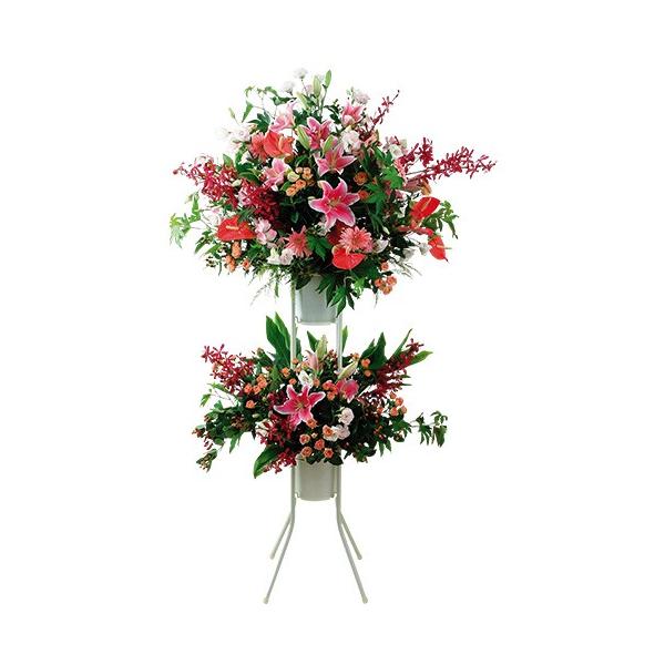 スタンドダブルBスタイル：スタンド花主なご用途：開店・開業・移転祝い上品な色合いの花材を使い、ホール会場などでも合わせやすいデザインです。このお花のサイズは高さ約190cm×幅約110cmです。商品コード：220089■メッセージカードのサ...