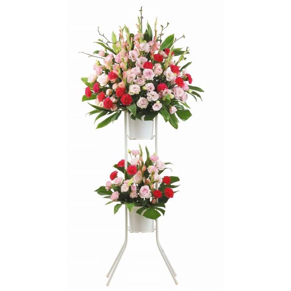 スタンドダブルAスタイル：スタンド花主なご用途：開店・開業・移転祝いモダンなスタイルのスタンドバスケット。通常のスタンド花とは違うスタイルがスタイリッシュなイメージで人気です。ホワイト・グリーンでよりモダンなイメージで仕上げました。※他の色...