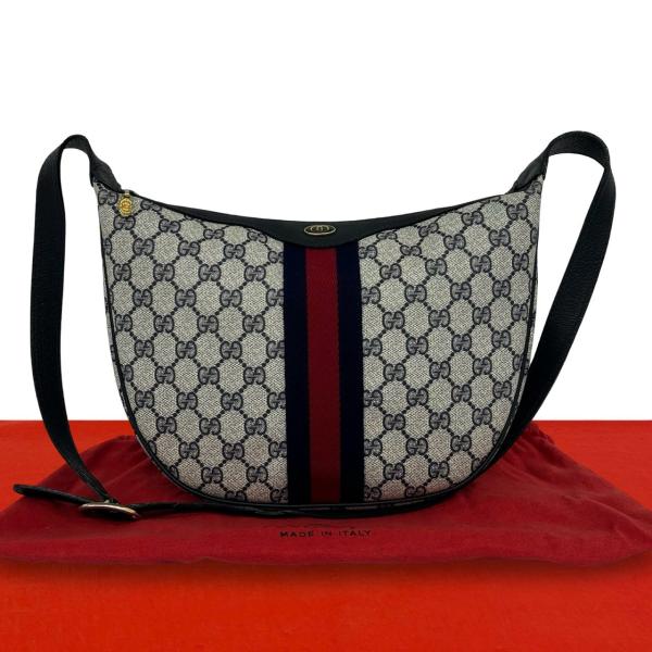 【発売日：2026年10月02日】極 美品 袋付 GUCCI グッチ オールドグッチ シェリーライン GG ロゴ 柄 金具 レザー 本革 ショルダーバッグ ポシェット ネイビー 94571