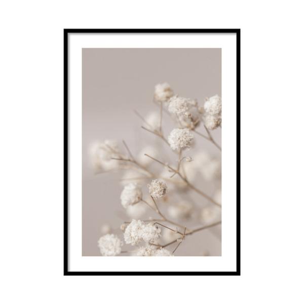 かすみ草のドライフラワーを接写したアートポスター。落ち着きのあるアースカラーで、他のボタニカルのポスターと組み合わせてもよくなじみます。ナチュラルでロマンティックな優しい雰囲気のお部屋にぴったりです。※この商品ははじめからアートのまわりに白...