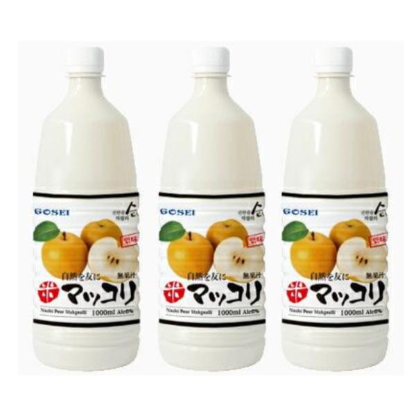 商品説明梨の香りと味がする新感覚マッコリです。梨の爽やかな香りと味わいを楽しめます。よく冷やしてからお召し上がりください。内容量 : 1000ml (1本当たり)原材料名 :米、小麦粉、麹、オリゴ糖、酵母/香料、甘味料（アスパルテーム・L-...