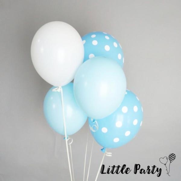 ◆商品内容◆ゴム風船5枚パステルホワイト：1枚(27cm)パステルベビーブルードット：2枚(30cm)パステルライトブルー：2枚(27cm)予備：各色1枚◆商品説明◆ ドット入りゴム風船ミックスカラー5枚セット膨らますだけで簡単にデコレーシ...