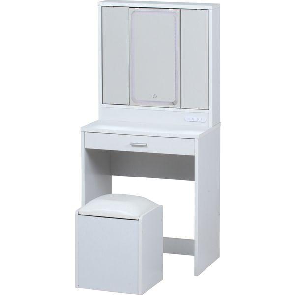 【商品名】 三面鏡ドレッサー WH LEDライト付き 組立品 【ジャンル・特徴】 LEDライトで女優気分の三面鏡ドレッサー