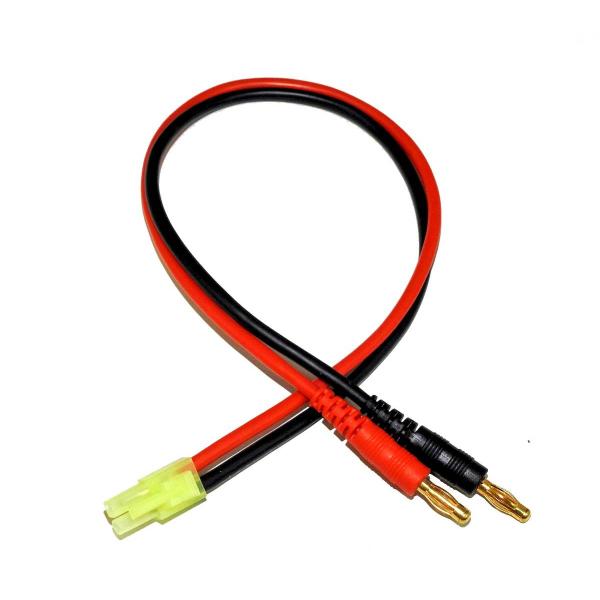 バッテリーのミニタミヤコネクターと充電器の4mmバナナプラグを接続するための電動カー専用ケーブル。