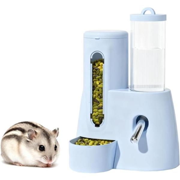 小動物用 自動給餌器 給水器 2in1 置き型 ハムスター モルモット ハリネズミ 小鳥用 お留守番対策 水漏れ防止 透明 固定可能 エサ入れ 水飲みボトル ペット用品
