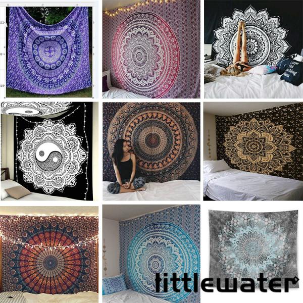 タペストリーや壁掛け、ビーチマットにもなるマルチカバーです。アジアンテイストのマンダラ、蓮、ゾウなどを描かれた10デザインです。【サイズについて】約210×150cm【素材について】ポリエステル