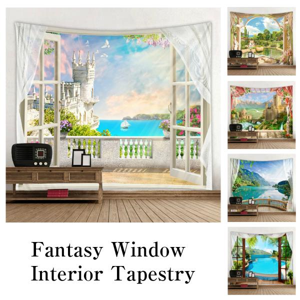 ●飾り付けるだけでお部屋の雰囲気をガラっと変える幻想風景窓デザインのタペストリー●【サイズ】150×130cm　【素材】ポリエステル繊維●デザインを変えるだけで雰囲気の違うお部屋に。不要不急の外出自粛・ステイホーム生活の気分転換にいかがでし...