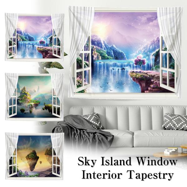 ●飾り付けるだけでお部屋の雰囲気をガラっと変える幻想天空島風景窓デザインのタペストリー●【サイズ】150×130cm　【素材】ポリエステル繊維●デザインを変えるだけで雰囲気の違うお部屋に。不要不急の外出自粛・ステイホーム生活の気分転換にいか...