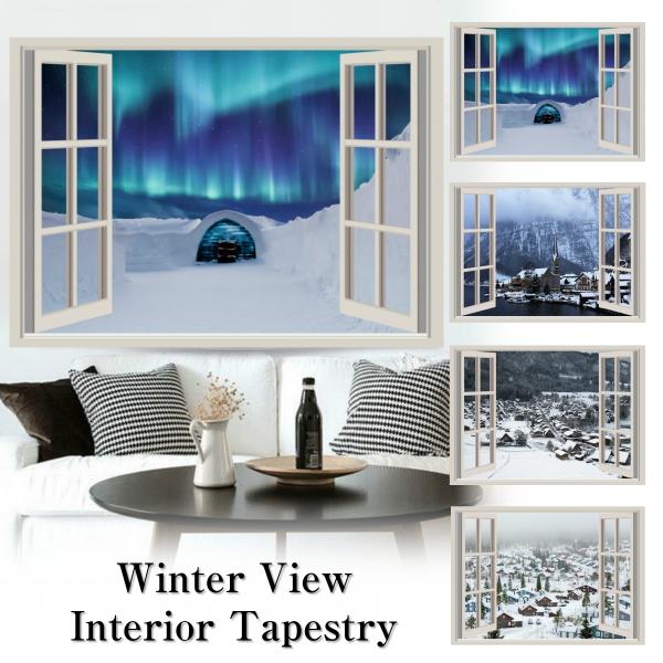 ●飾り付けるだけでお部屋の雰囲気をガラっと変える雪景色窓デザインのタペストリー●【サイズ】150×100cm　【素材】ポリエステル繊維●デザインを変えるだけで雰囲気の違うお部屋に。不要不急の外出自粛・ステイホーム生活の気分転換にいかがでしょ...