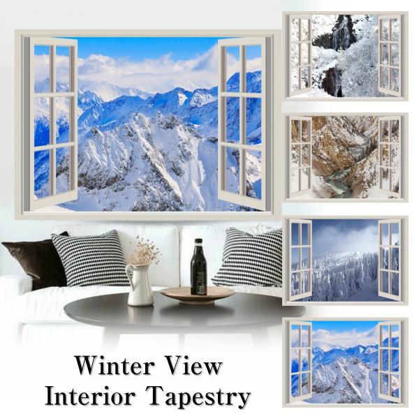●飾り付けるだけでお部屋の雰囲気をガラっと変える雪景色窓デザインのタペストリー●【サイズ】150×100cm　【素材】ポリエステル繊維●デザインを変えるだけで雰囲気の違うお部屋に。不要不急の外出自粛・ステイホーム生活の気分転換にいかがでしょ...