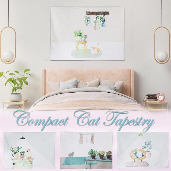 ●飾り付けるだけでお部屋の雰囲気をガラっと変えるミニサイズなボタニカル&amp;猫デザインのタペストリー●【サイズ】約100×70cm 【素材】ポリエステル  【付属品】フック付き (クリップ 留め具)●デザインを変えるだけで雰囲気の違うお...