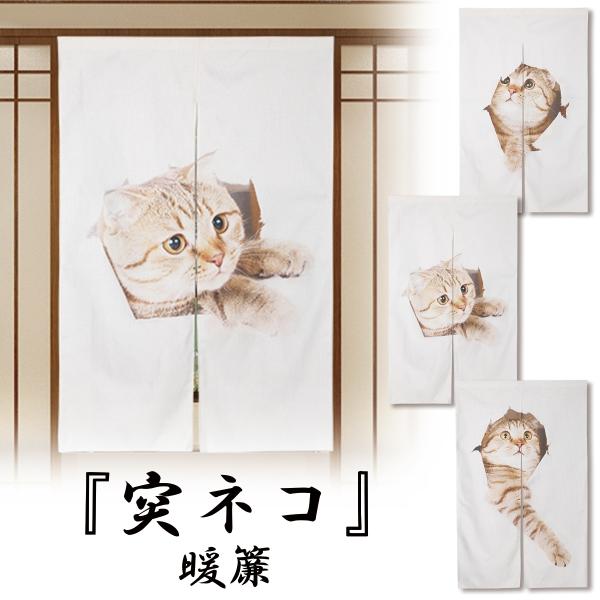 ●インパクトのあるネコを描いたかわいい暖簾。●【サイズ】幅約75cm×高さ約120cm　【主な素材】ポリエステル繊維●かわいい『突ねこ』デザイン。インテリアのアイテムとしてはもちろん、イベントやパーティー小道具などにもぴったりです。●取付は...