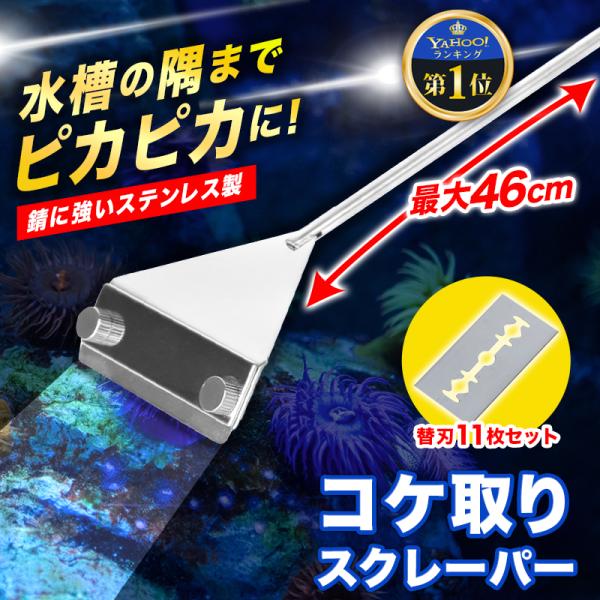 ＜水槽の汚れがゴッソリ取れる＞先端に薄刃のカミソリが付いているので、軽くこするだけで頑固なコケや藻を簡単に取る事ができます。＜水槽の奥までしっかり届く＞本体が最大46cmなので水槽奥の隅々までキレイに掃除する事ができます。＜水に強く錆びにく...