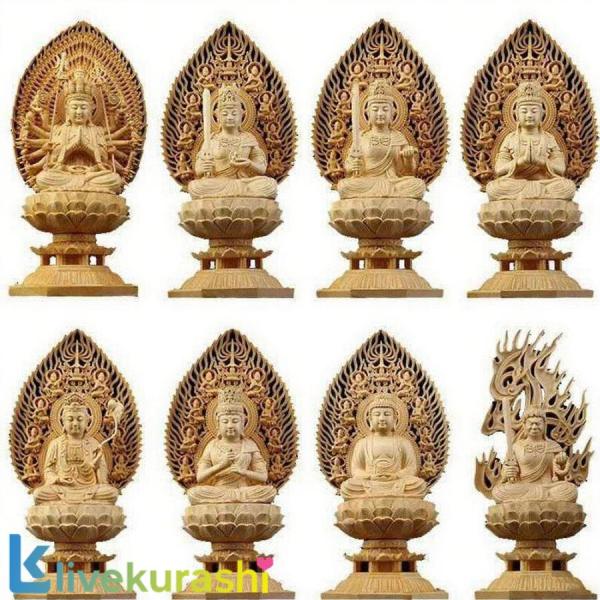 仏像 観音菩薩像 勢至菩薩 阿弥陀如来 普賢菩薩 座像 木彫り ツゲ 置物 オブジェ コンパクト木製彫刻 風水 開運 祈る 厄除け 開運